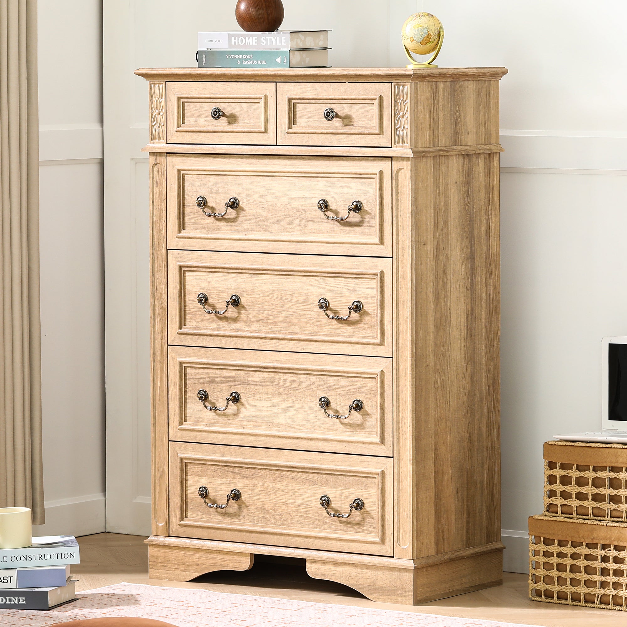 FIAKOA 48” Tall 6 Drawer Dresser for Bedroom, Farmhouse Storage Chest ...